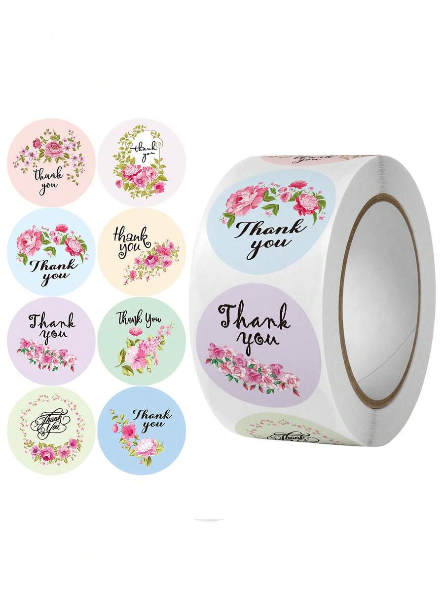 Roll Round Floral Decorative Thank You Sticker Labels For Festival ...