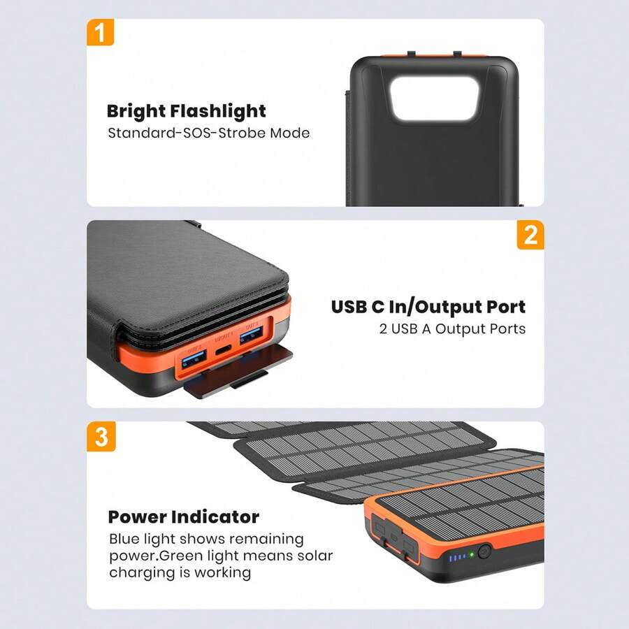 Hiluckey Solar Charger 27000mAh Power Bank 22.5W Fast Charging Portable ...