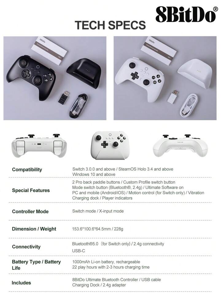 8Bitdo Ultimate Controller Compatible With Switch, PC Windows And Steam ...