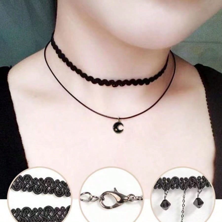 1PC/4pcs Women's Collarbone Neck Strap, Velvet And Lace Neck Chain ...