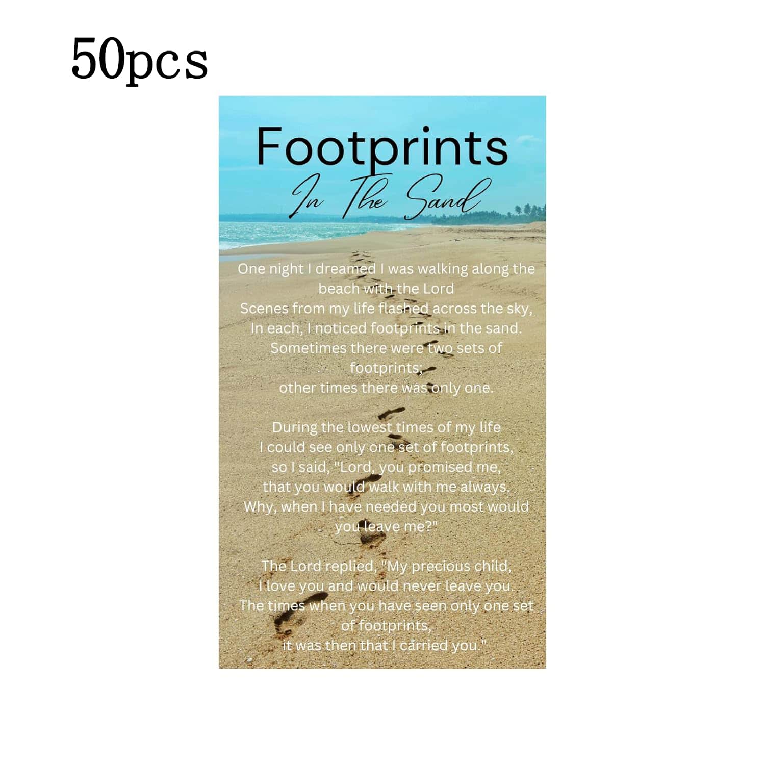 50 Bulk Count Of Footprints In The Sand Poem Gifts - Pocket Prayer Card ...