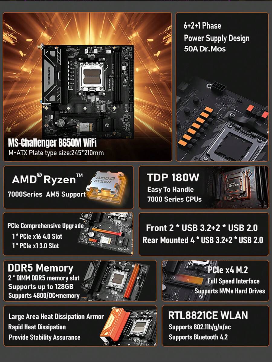 MAXSUN MS-Challenger B650M WiFi Computer Motherboard With DDR5 Support ...