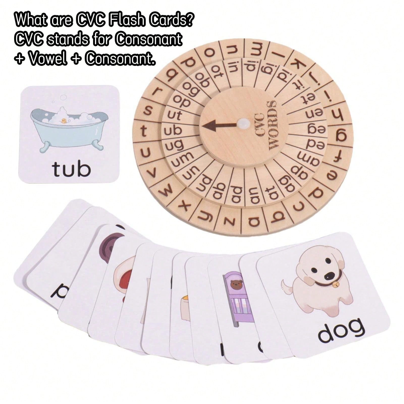 CVC Flash Cards, Spelling Spinner Vowel Letter Recognition - Montessori ...
