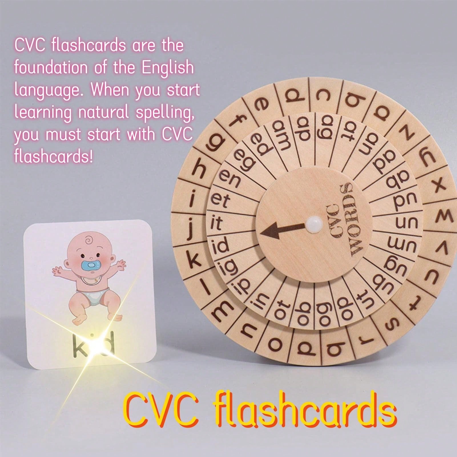 CVC Flash Cards, Spelling Spinner Vowel Letter Recognition - Montessori ...