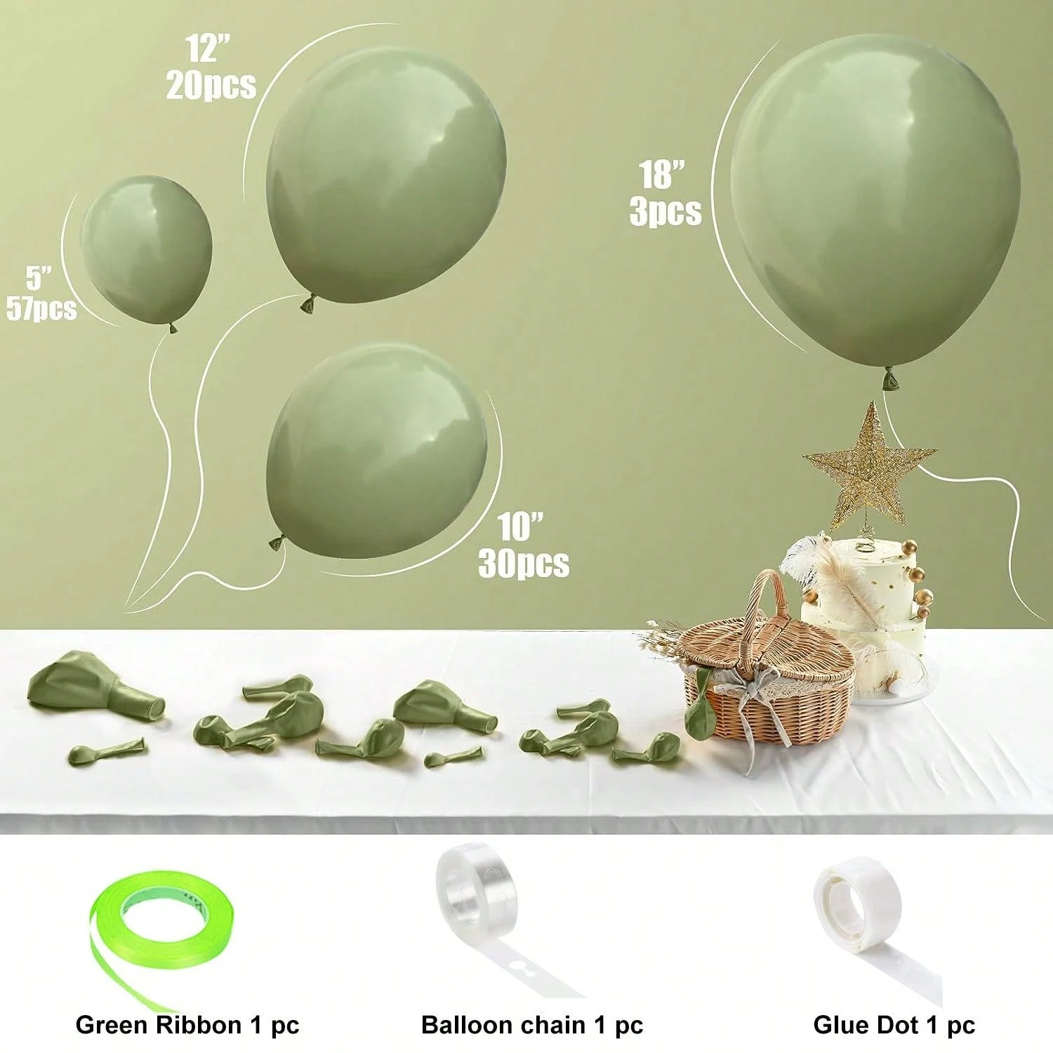 113pcs Avocado Green Balloons, Vintage Olive Green Balloon Garland Kit ...