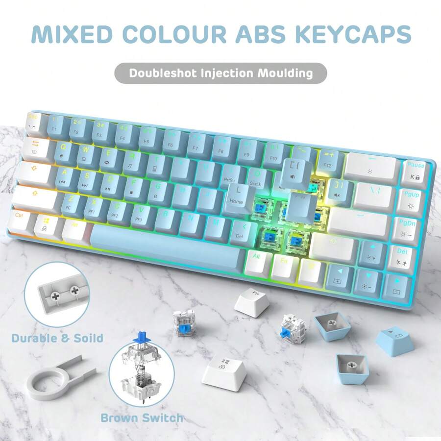 Manbasnake Mk14 60% Mechanical Gaming Keyboard, Compact 68-Key Mini ...