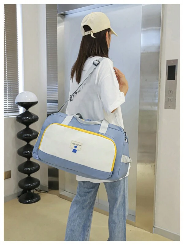Large Capacity Color Block Soft Duffel Bag With Separated Dry And Wet ...