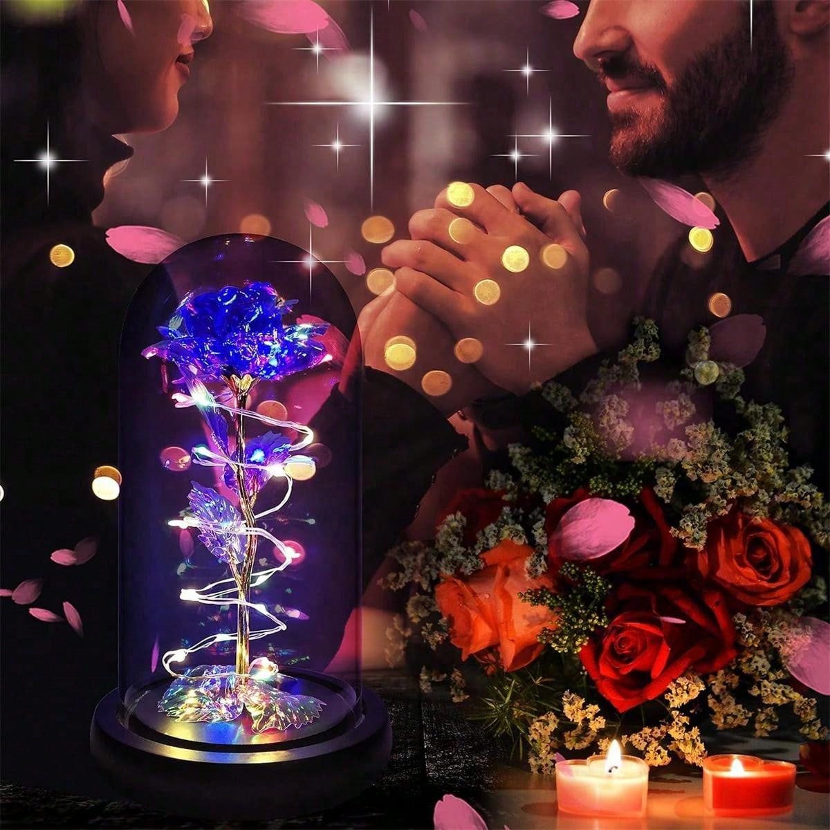 1pc Purple Rose Gift, Forever Rose Dome With Led Light, Eternal Love ...