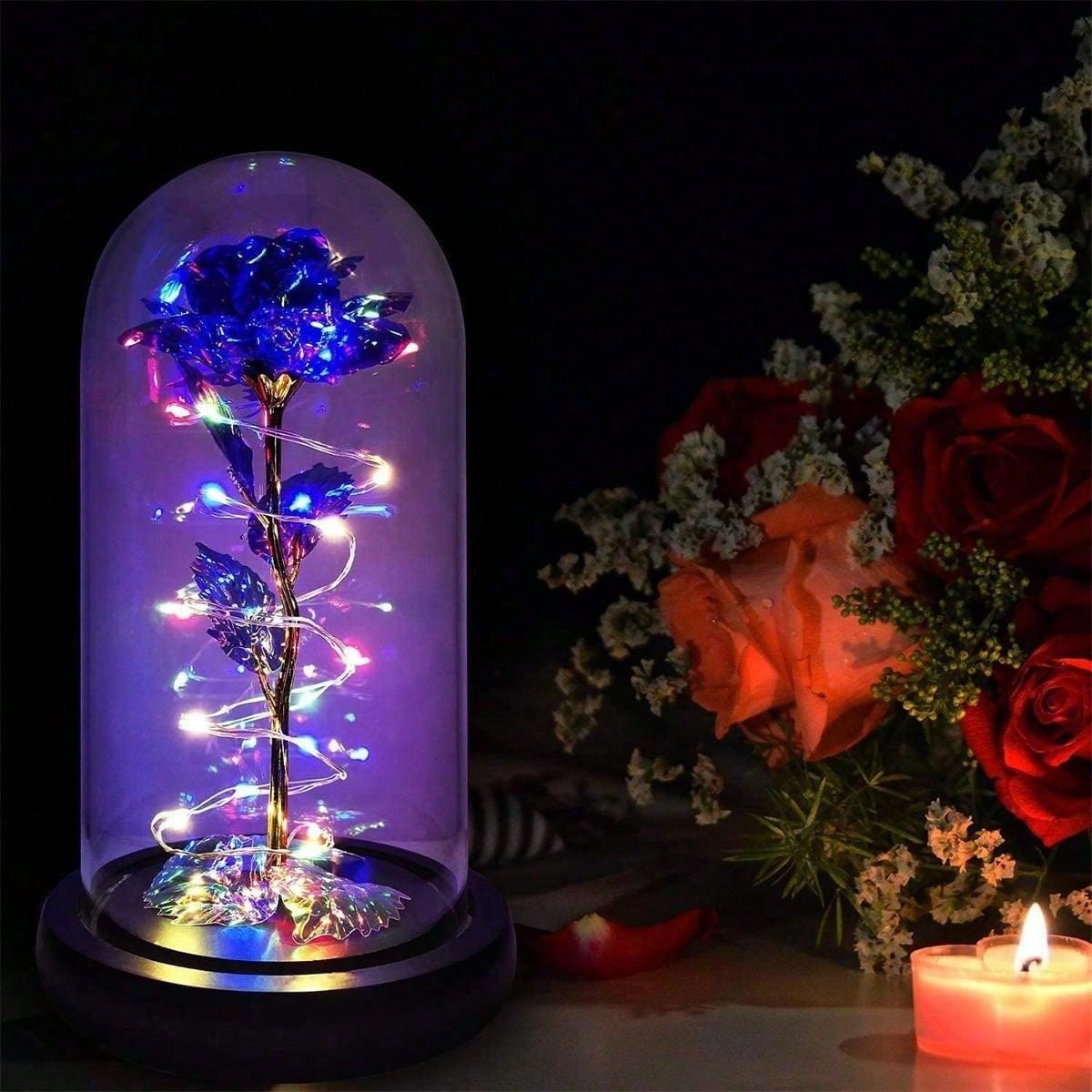 1pc Purple Rose Gift, Forever Rose Dome With Led Light, Eternal Love ...