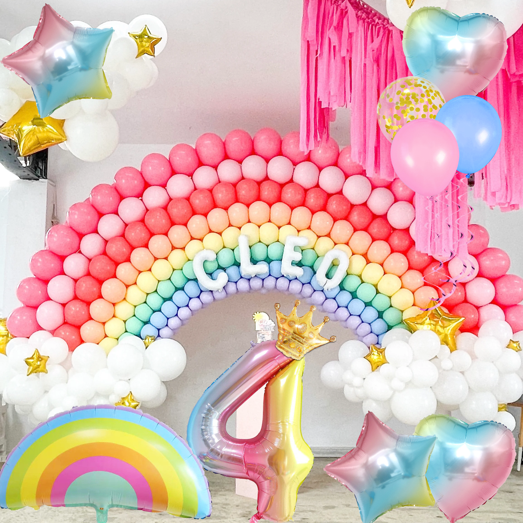 14pcs Cute Rainbow Theme Balloons Colorful Gradient Jelly Crown Number ...