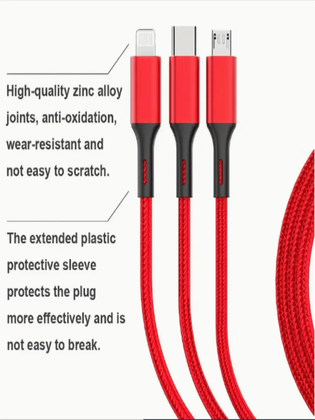 1pc 3A Braided One Drag Three For Android Type-C Charging Cable 1.2m ...