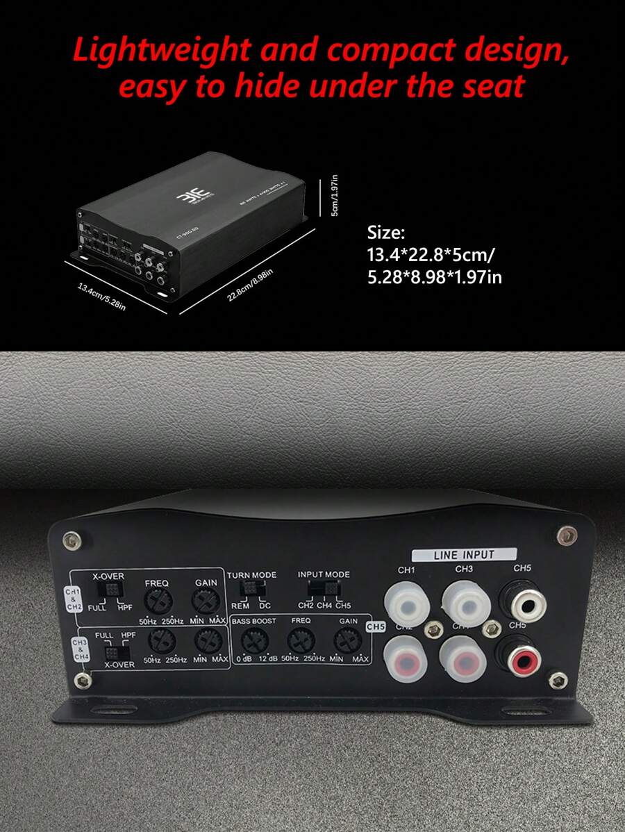 1入Bemines CT-900.5D 黑色立體聲功放器，具有散熱和全鋁合金機身設計，可推動低音炮和揚聲器，類D 5通道5000W高功率汽車功 ...