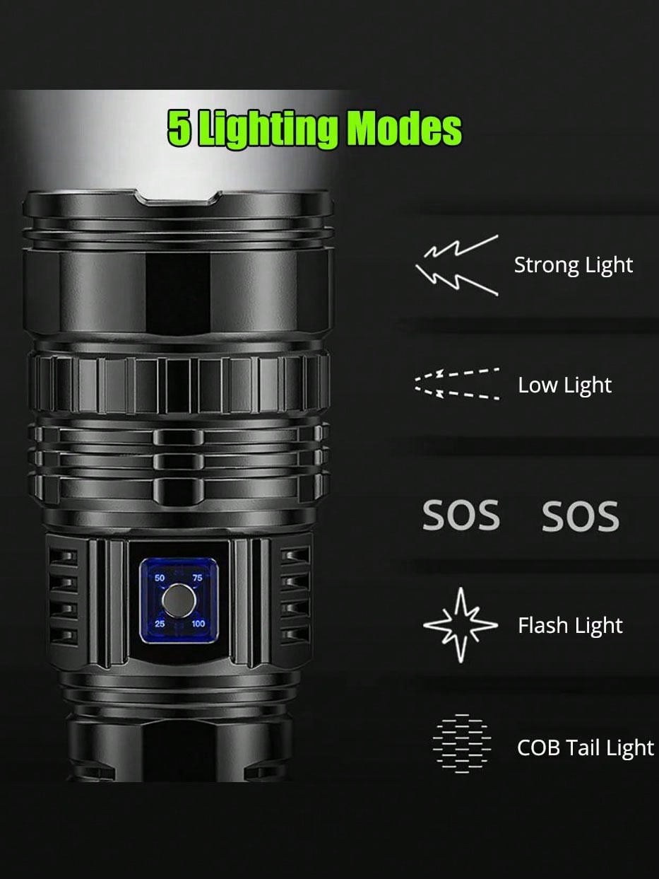 The Most Powerful Led Flashlight, Built-In Battery, With Cob Tail Light ...