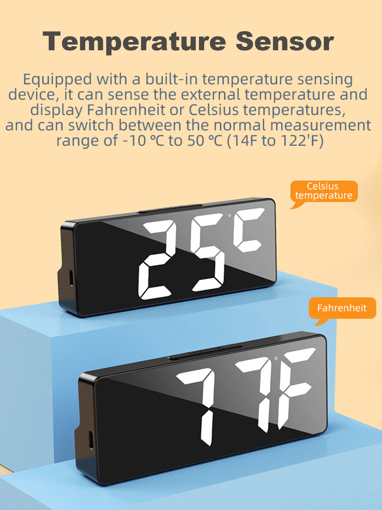 1pc Led Mirror Screen Light Electronic Alarm Clock With Real-Time ...