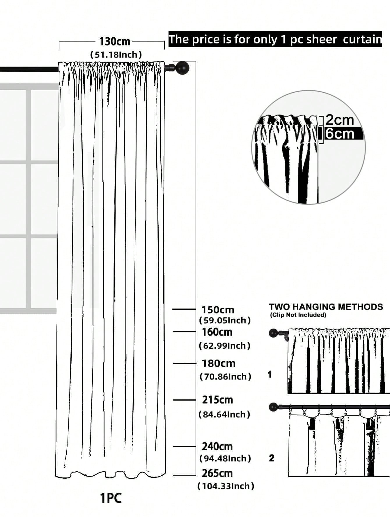 1pc White Polyester Fiber Sheer Curtain, Simple Style Translucent ...