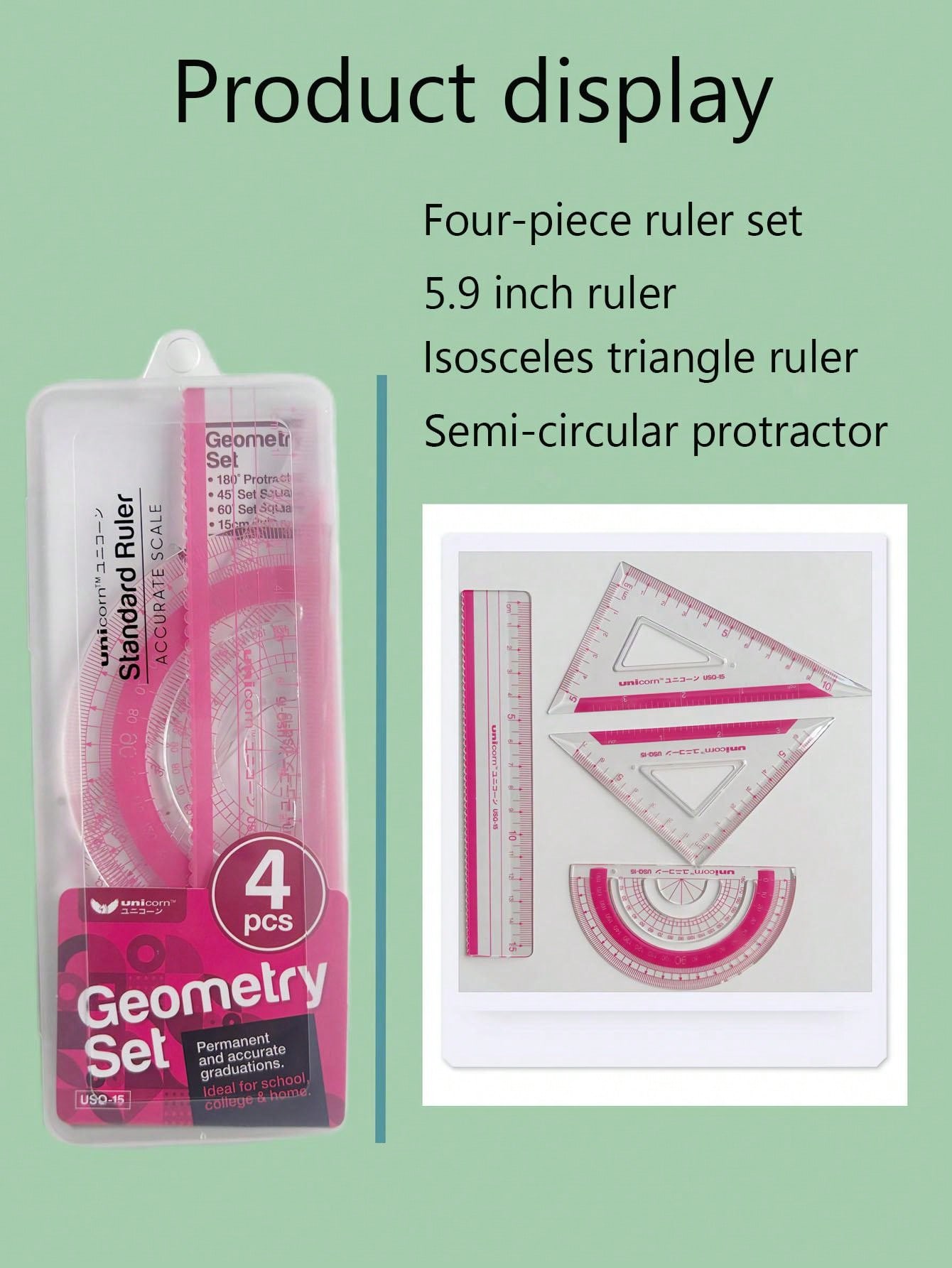 Student Drawing Set Ruler Plastic Straight Ruler Triangle Protractor ...