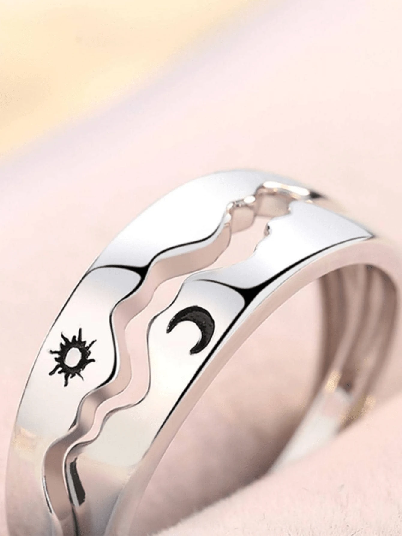 2pcs/set Sun Moon Celestial Mountains & Seas Copper Couple Rings With ...