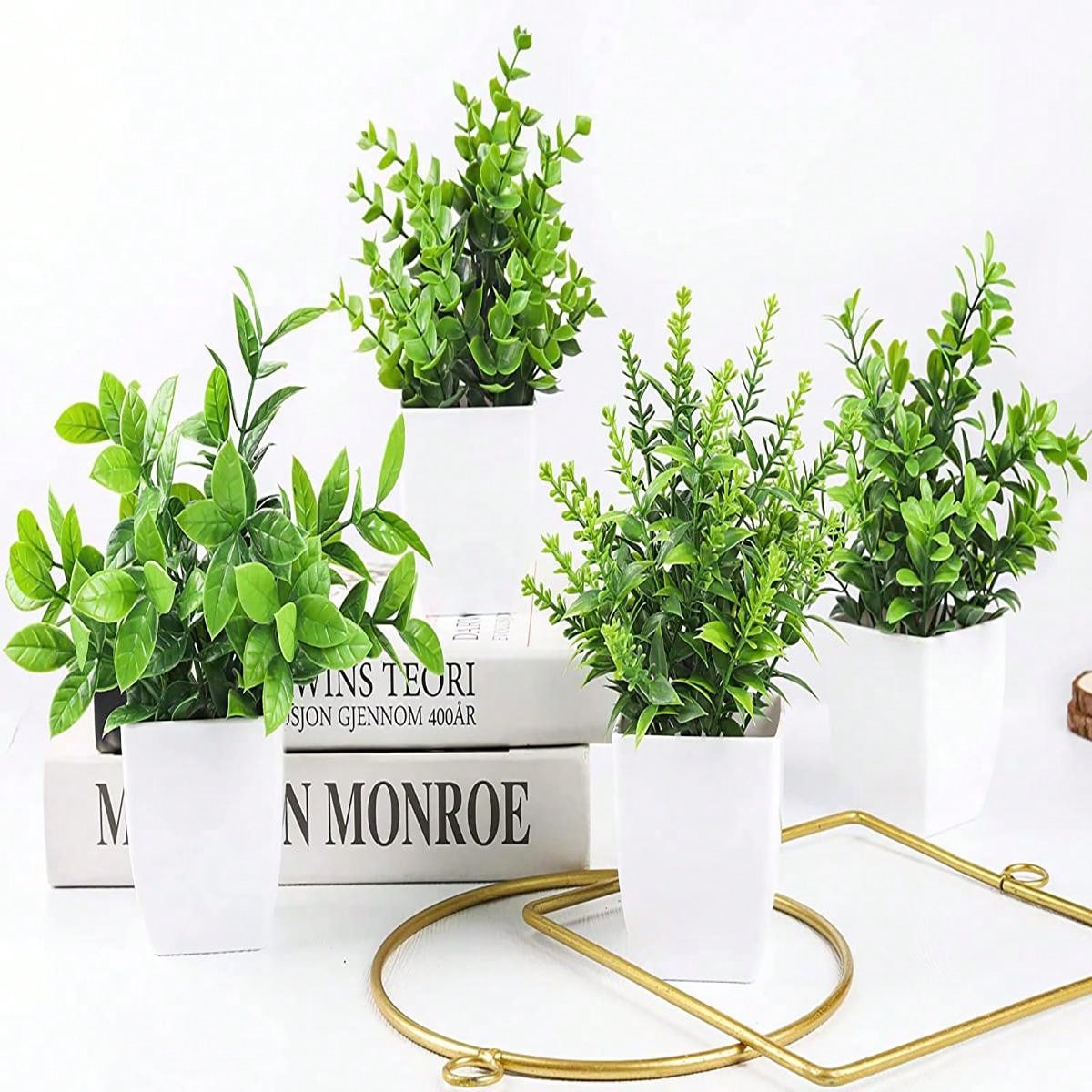 2 Packs Fake Plants Mini Artificial Greenery Potted Plants For Home ...