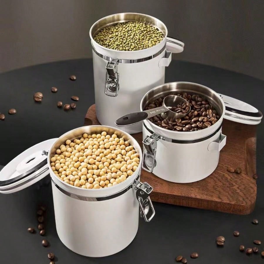 304 Stainless Steel Coffee Bean Storage Canister + 30ml Measuring Spoon ...