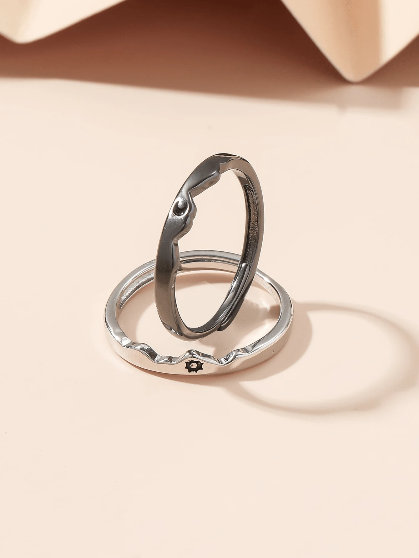 2pcs/set Sun Moon Celestial Mountains & Seas Copper Couple Rings With ...