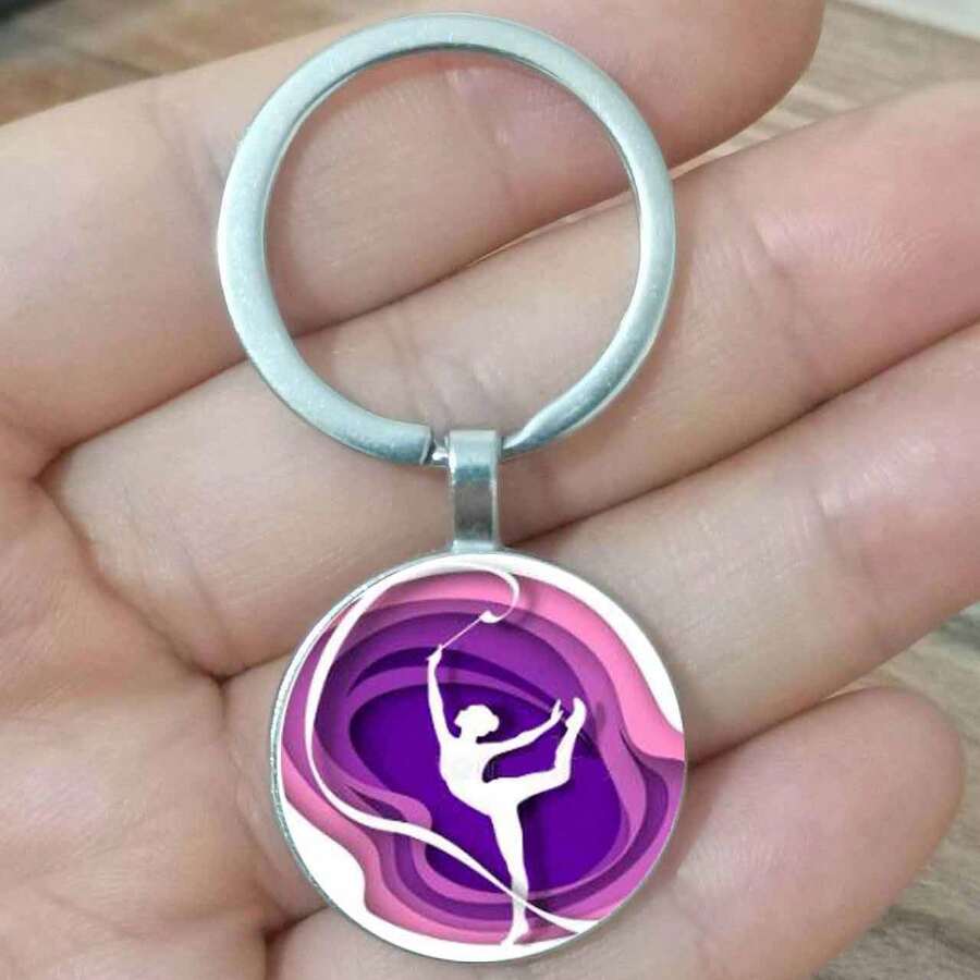 Artistic Gymnastics Keychain, Gymnast Round Glass Design Keychain ...