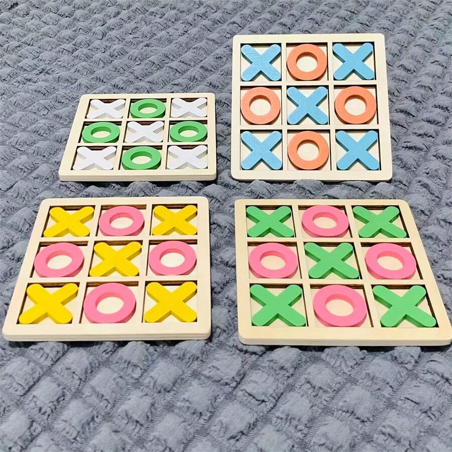 1pc Blue & Orange Xo Design Tic Tac Toe Wooden Board Game For Kids ...