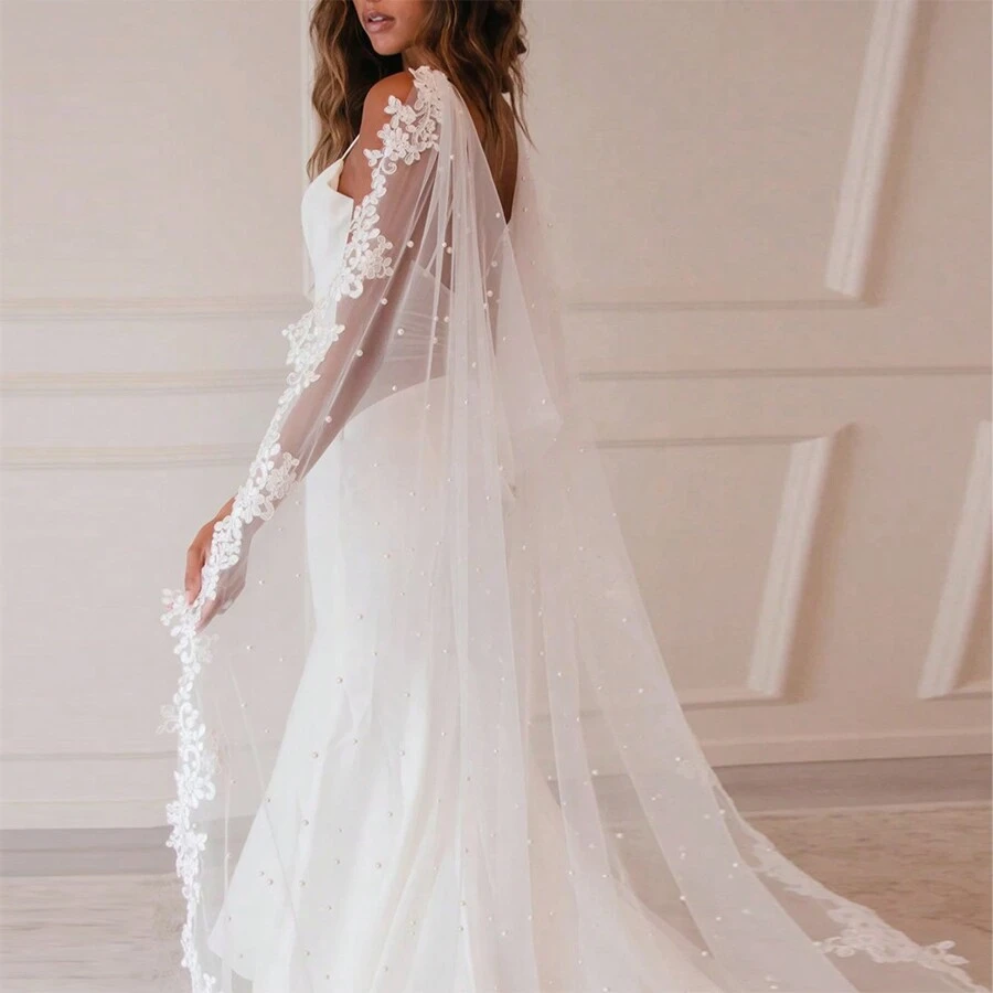 1pc Bride Lace Edge Shawl Cape With Faux Pearl, Lace Bridal Shawl Cape ...
