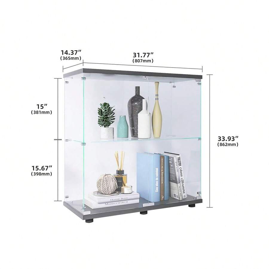 Glass Display Cabinet,2-Tier Glass Display Cabinet With Glass Doors ...