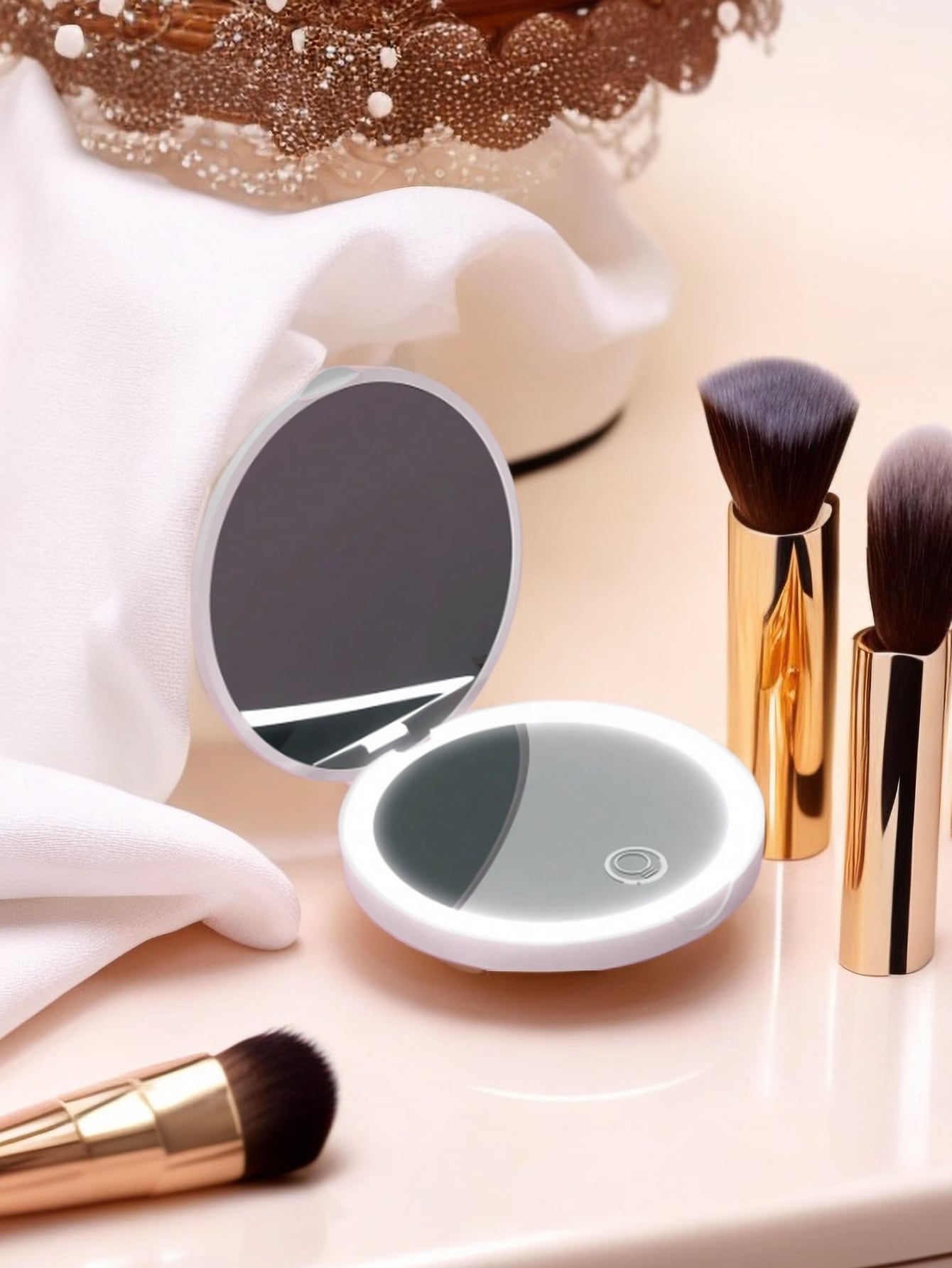 1pc Led Makeup Mirror With Lights, Folding 2x Magnification, Portable ...