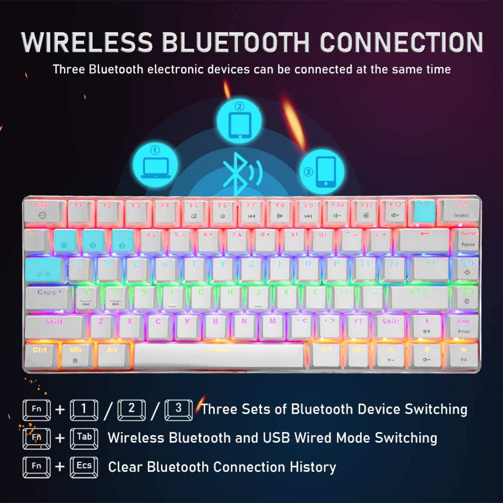 Game Mechanical Keyboard, TKL Wireless Game Keyboard Rechargeable ...