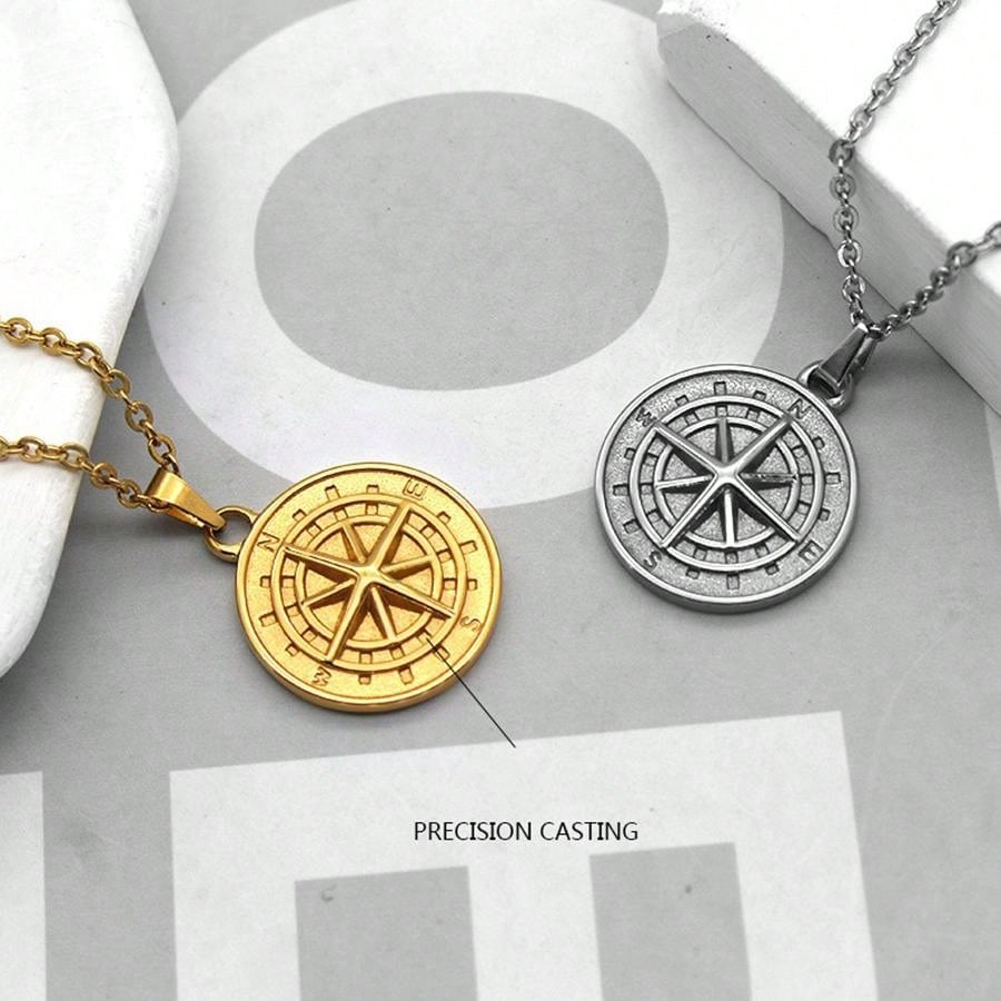 Personalized Silver Stainless Steel Compass Pendant Necklace | SHEIN USA