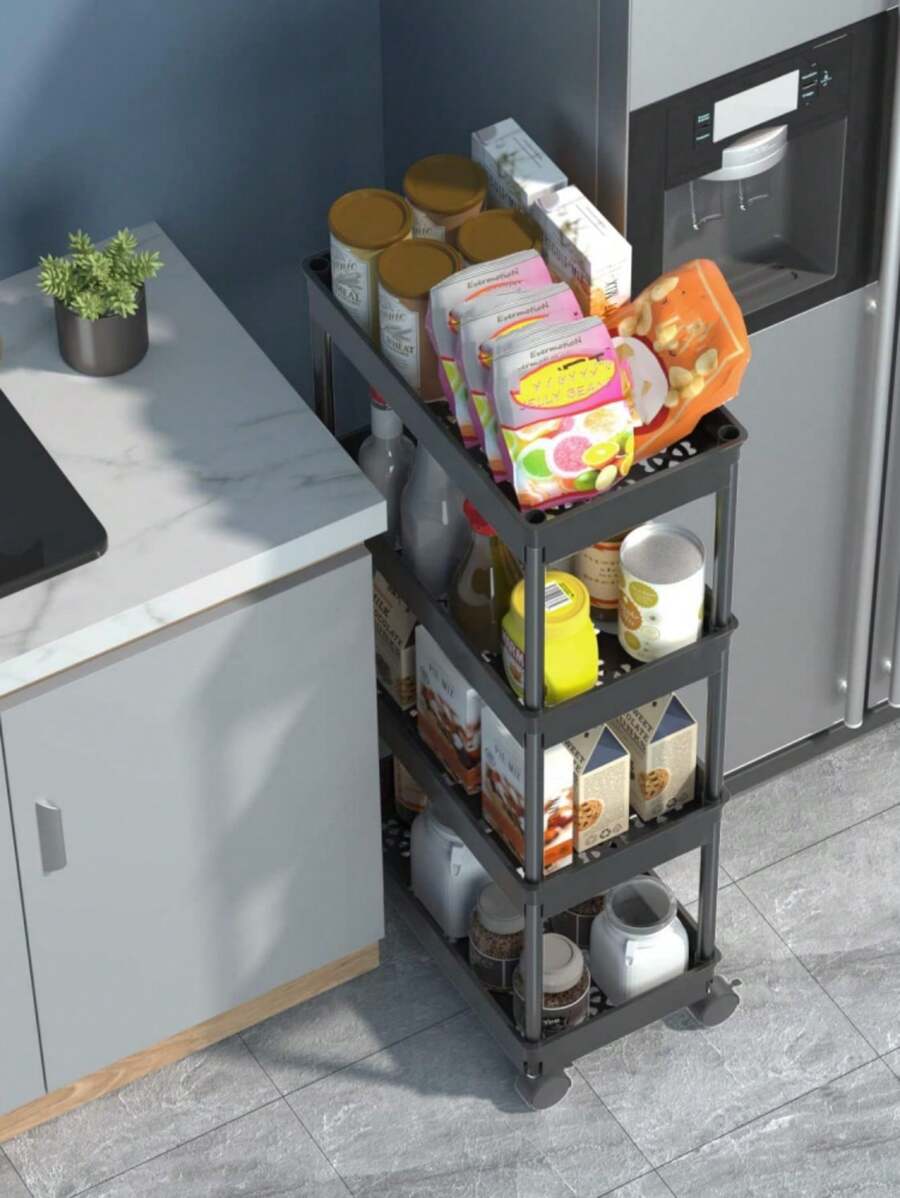 4 Tier Wide Storage Cart Mobile Shelving Unit Organizer Slide Out ...