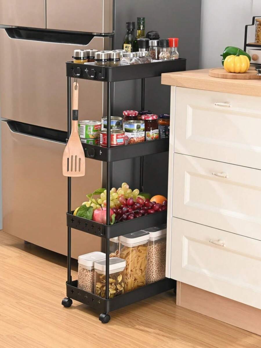 4 Tier Wide Storage Cart Mobile Shelving Unit Organizer Slide Out ...