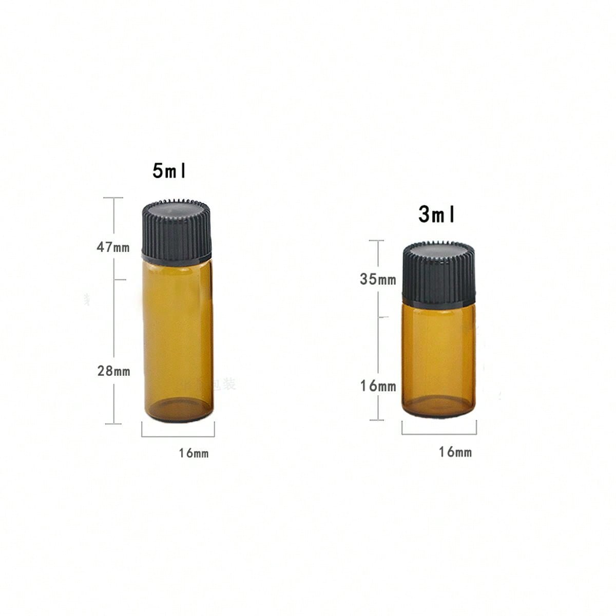 1/2/3/4/5ml Amber Glass Essential Oil Bottles With Screw Cap Amber Sample Glass Vials For ...
