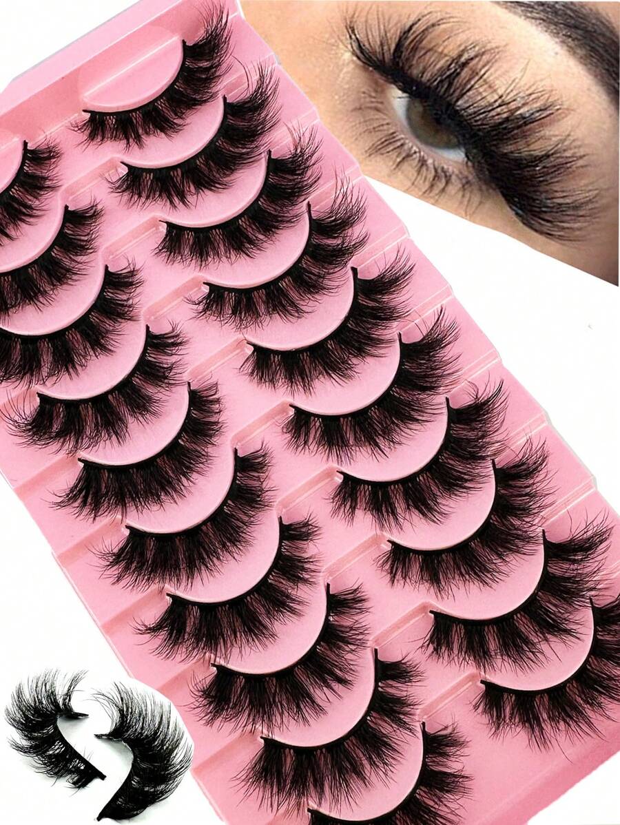 10 Pairs 3d Natural Long False Eyelashes, Wispy & Soft Cross Mango ...
