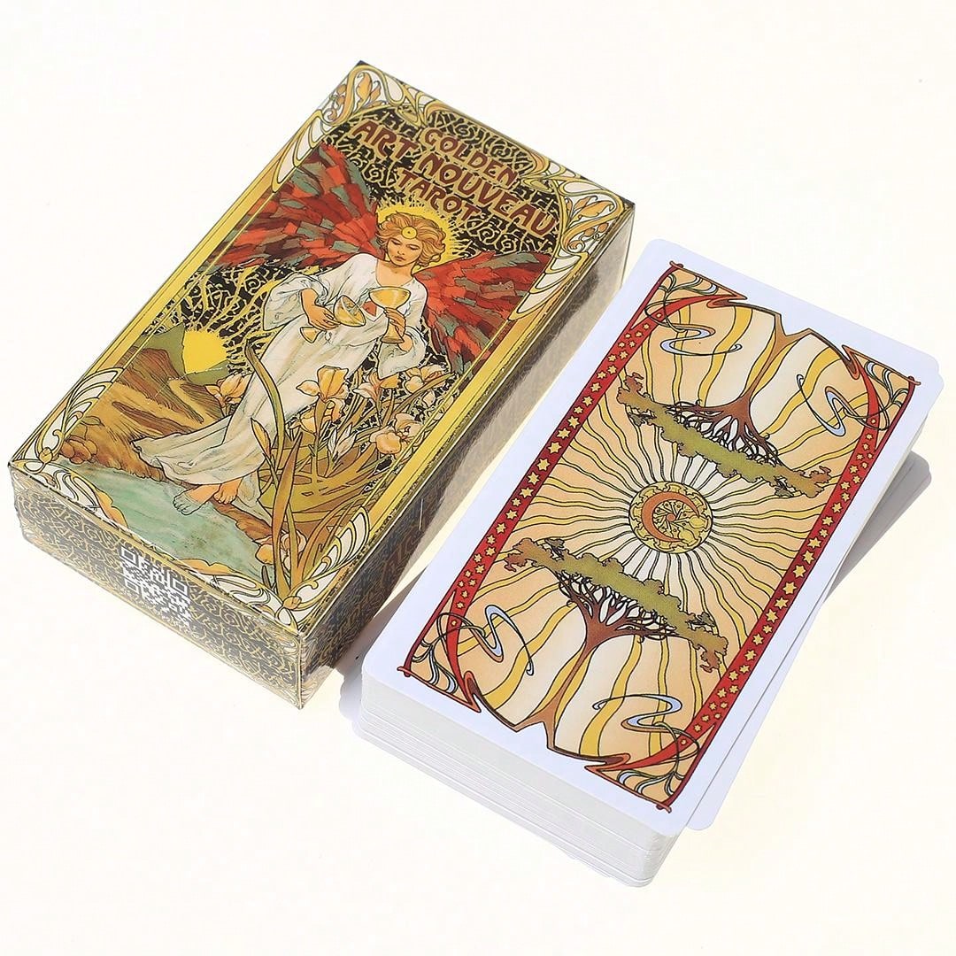 Golden Art Nouveau Deck 78 Cards With Guidebook Cards Occult Divination ...