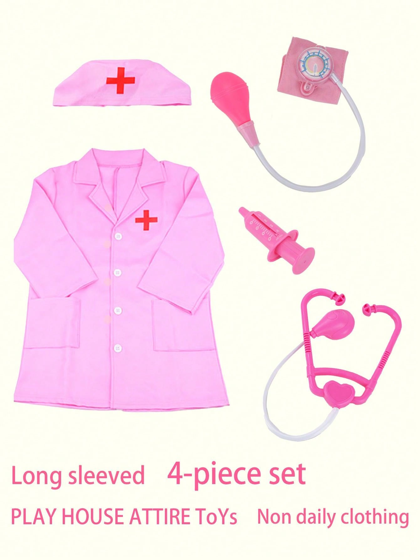 4pcs Doctor Role Play Costume Set In Pink(Long Sleeve Nurse Uniform ...