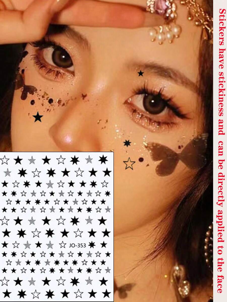 1sheet/Set Gold Star Face Stickers, Self-Adhesive Nail Art Decoration ...