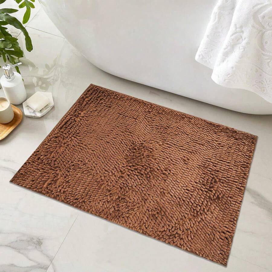 1 pièce Tapis de bain rapide à séchage chenille de couleur café, tapis ...