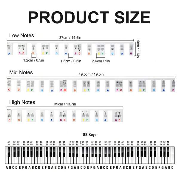 88 Keys Removable Piano Keyboard Note Labels Silicone Piano Keyboard ...