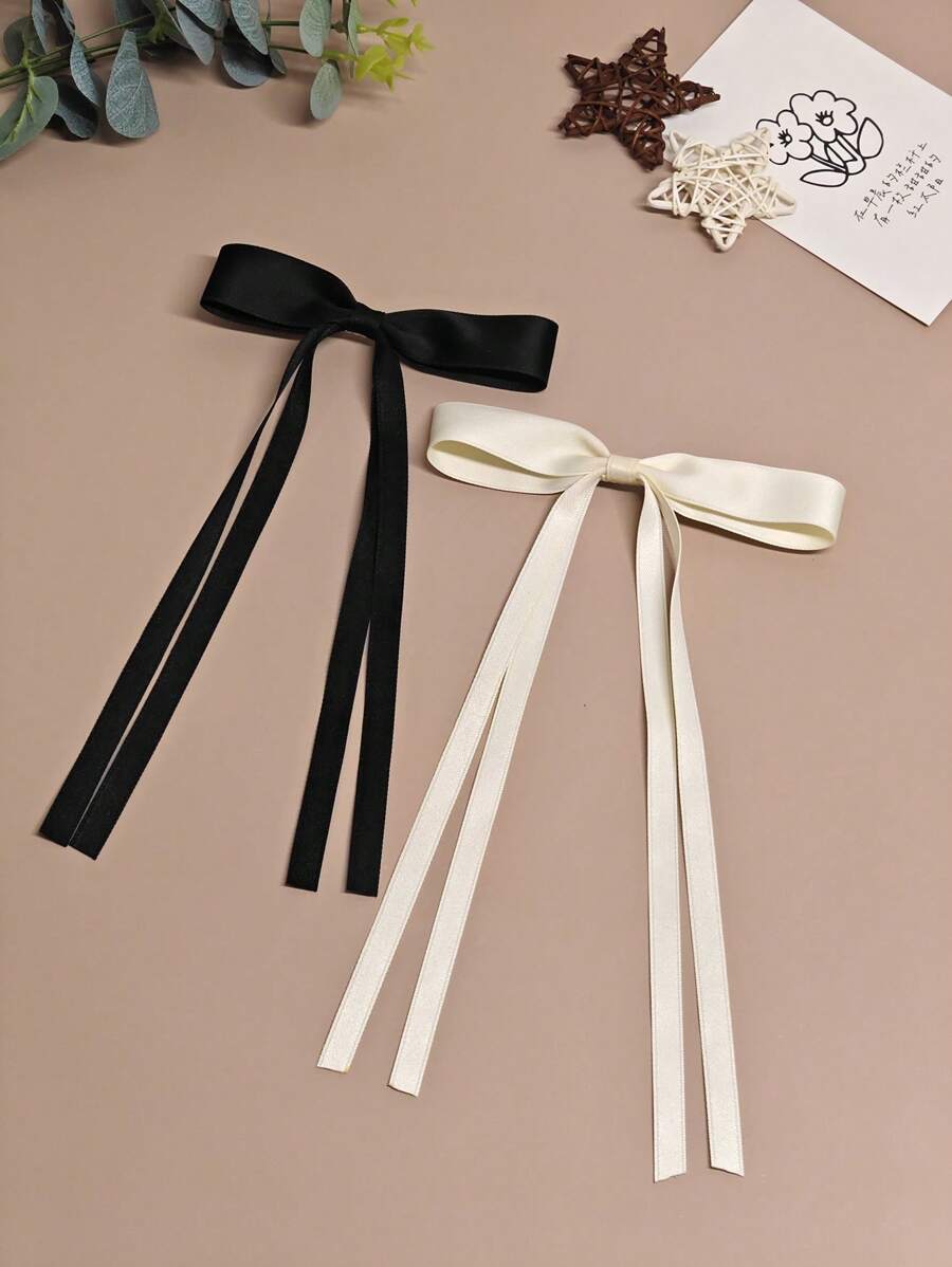 2pcs Large Hair Bows And Long Tail For Girls, Satin Double Layer Bows ...