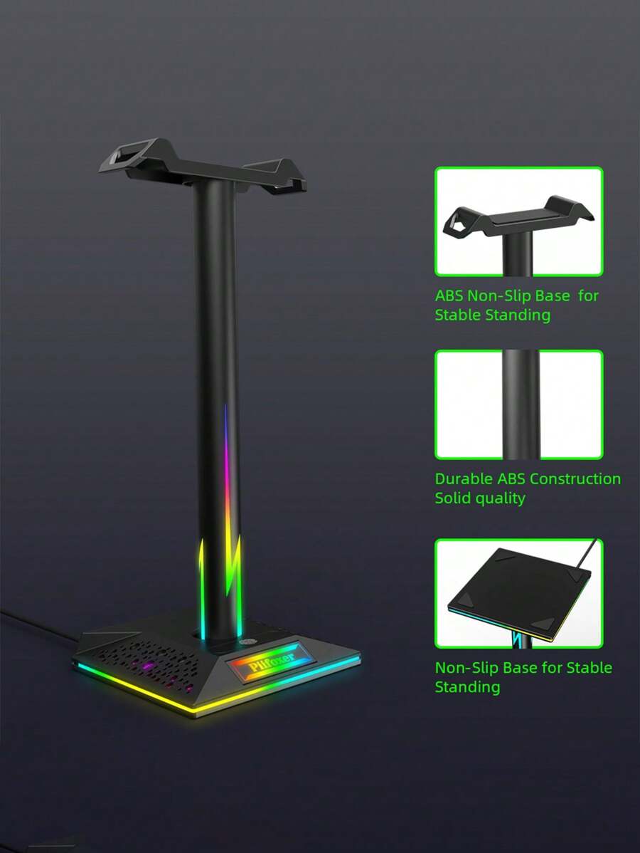 RGB Luminous Gaming Headset Holder With Dual USB Ports Touch Control ...