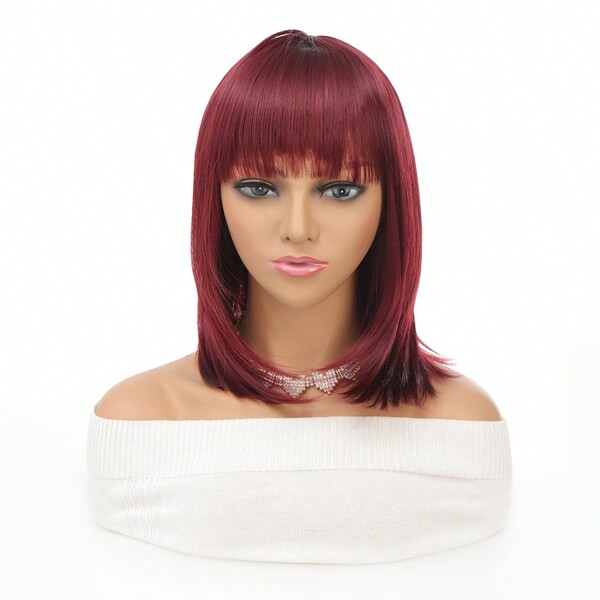 12 Inches Synthetic Wig Shoulder Length Wigs For Women Wine Bob Wig ...