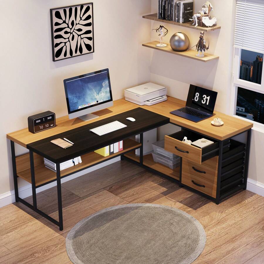 Tribesigns L-Shaped Desk With 4 Drawers, 62.2-Inch Computer Desk With ...