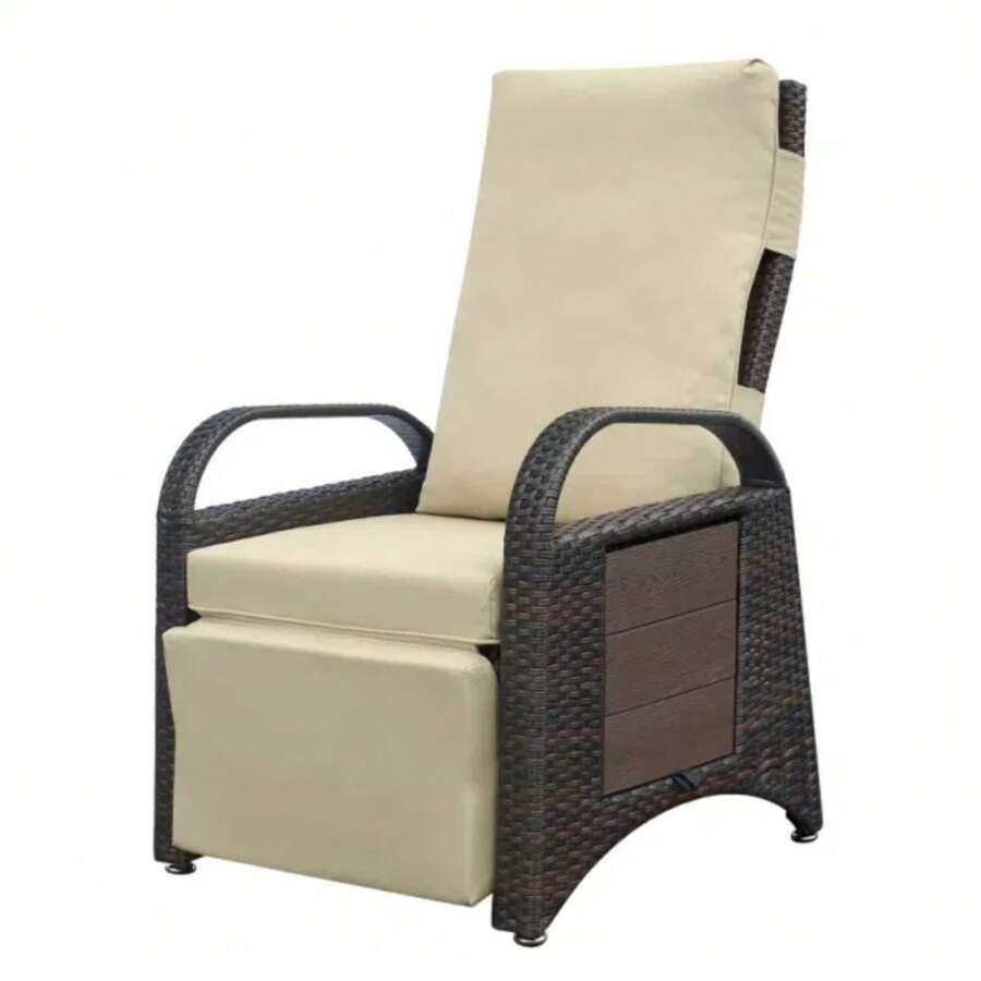 Outdoor Recliner Chair,PE Wicker Adjustable Reclining Lounge Chair ...