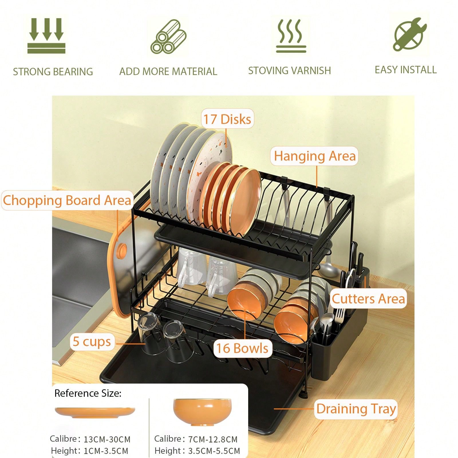 1pc Double-Deck Multi-Functional Black Dish Rack For Kitchen Storage Of ...