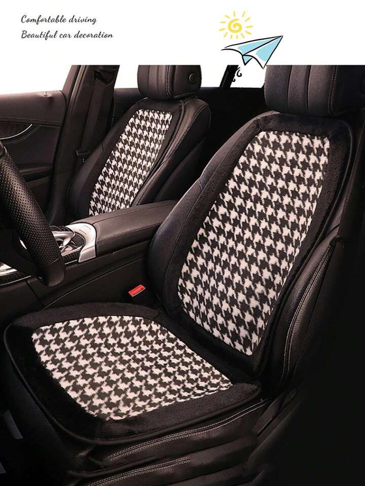2pcs Qianniao Grid Plush Car Seat Cushion For Warmth And Cold Resistance Comfortable Car Seat Cushion SHEIN