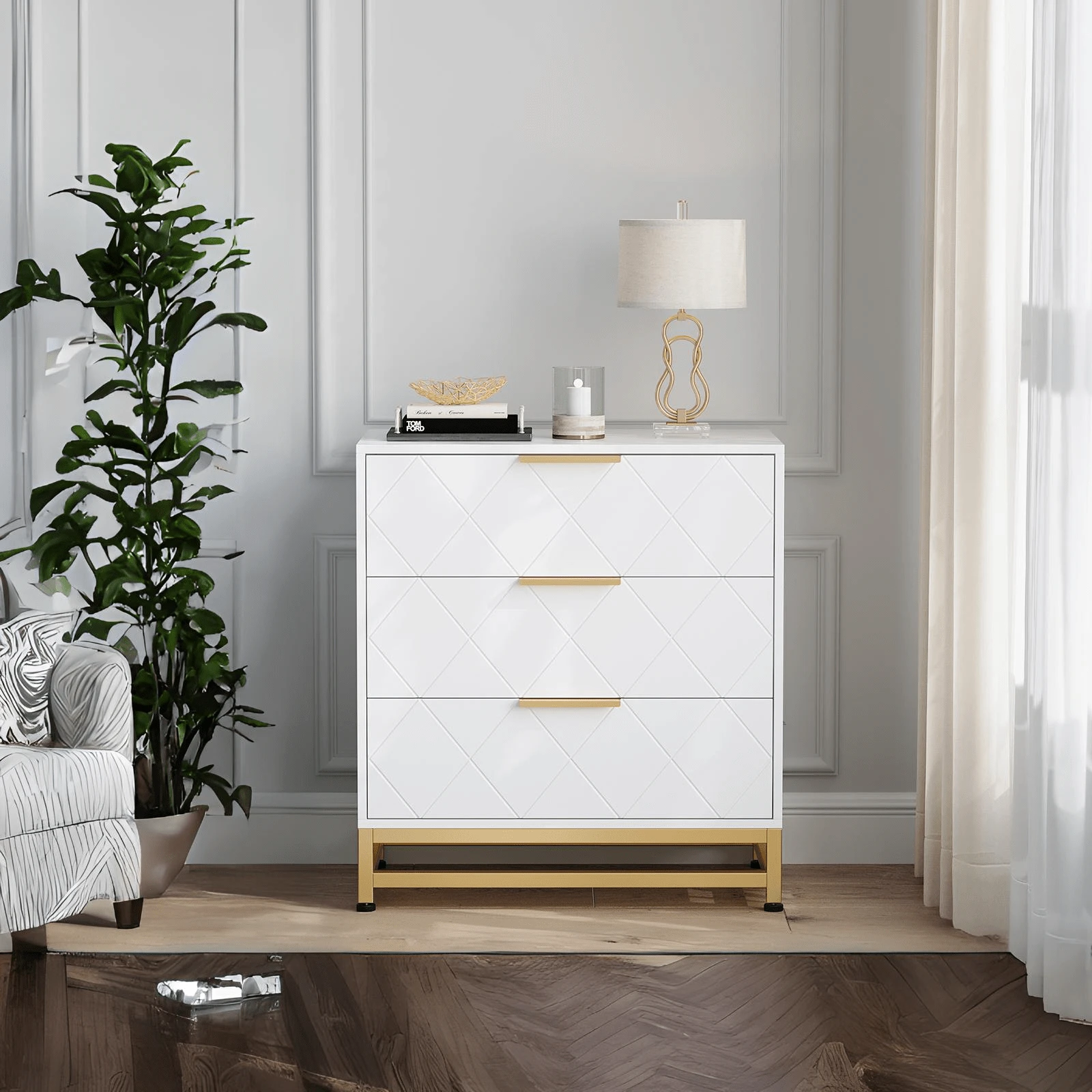 Modern 3 Drawer Dresser For Bedroom, With Wide Drawers And Metal ...