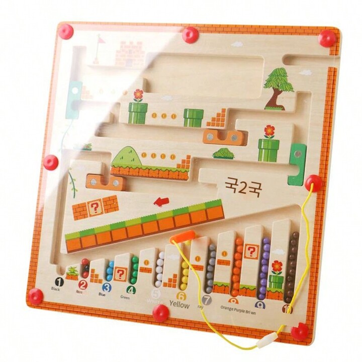 Magnetic Color And Number Maze, Wooden Mushroom House Magnetic Maze ...