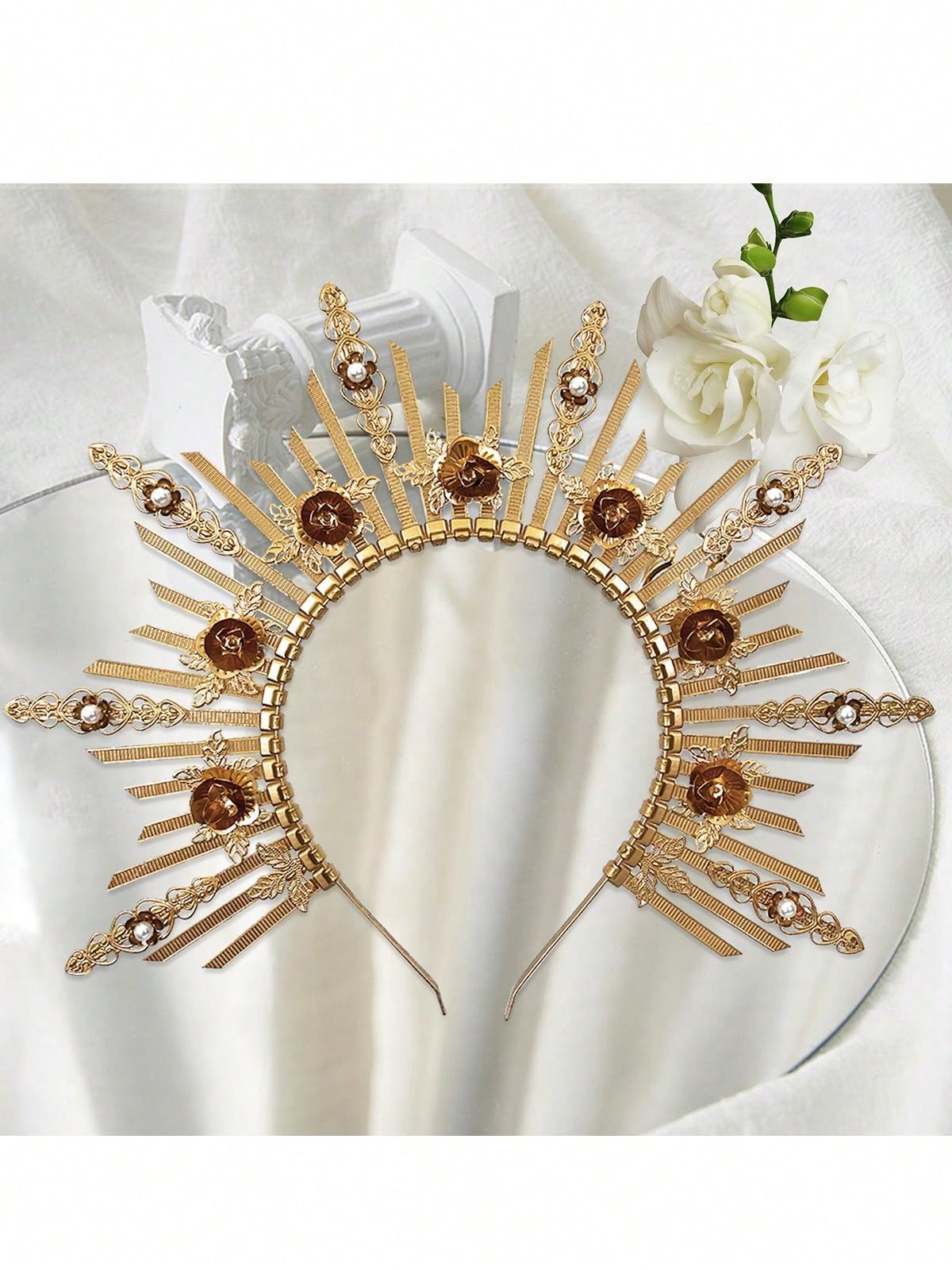 1pc Women's Crown Headband Gold Costume Headpiece Crystal Spiked ...